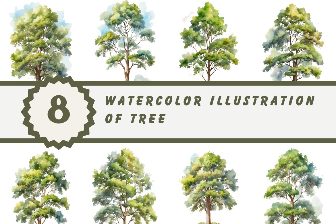 Set watercolor tree illustration | Deeezy