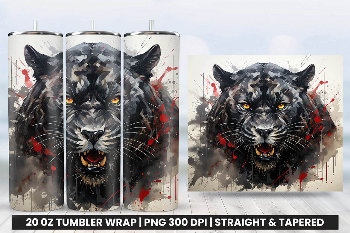 Aggressive Panther Tumbler Wrap Design, Tumbler Wrap Sublimation | Deeezy