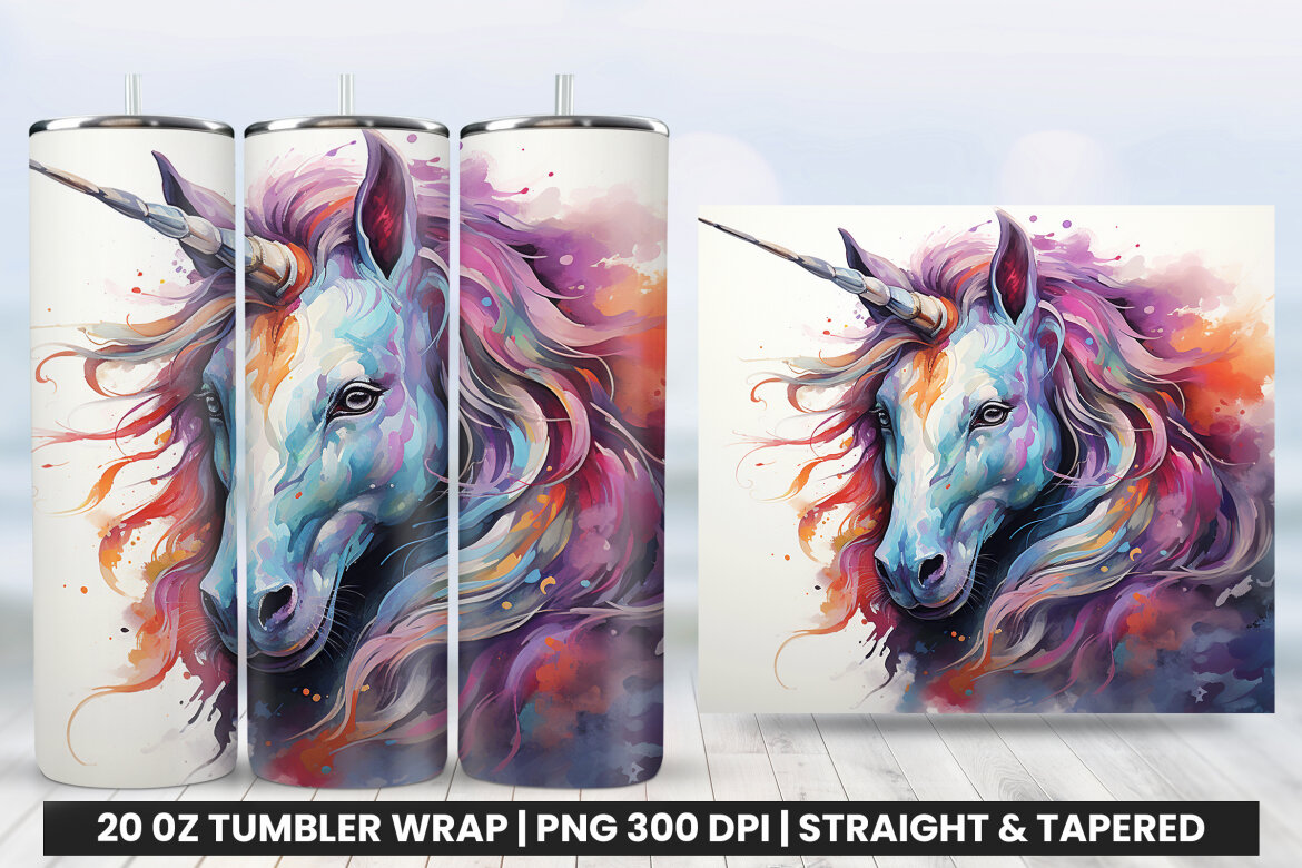 Watercolor Unicorn Tumbler Wrap Design, Tumbler Wrap Sublimation | Deeezy
