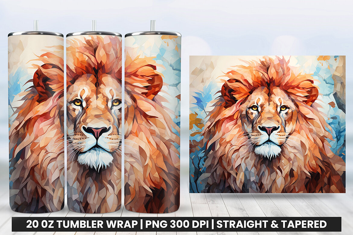 Watercolor Lion Tumbler Wrap PNG Design, Tumbler Wrap Sublimation | Deeezy