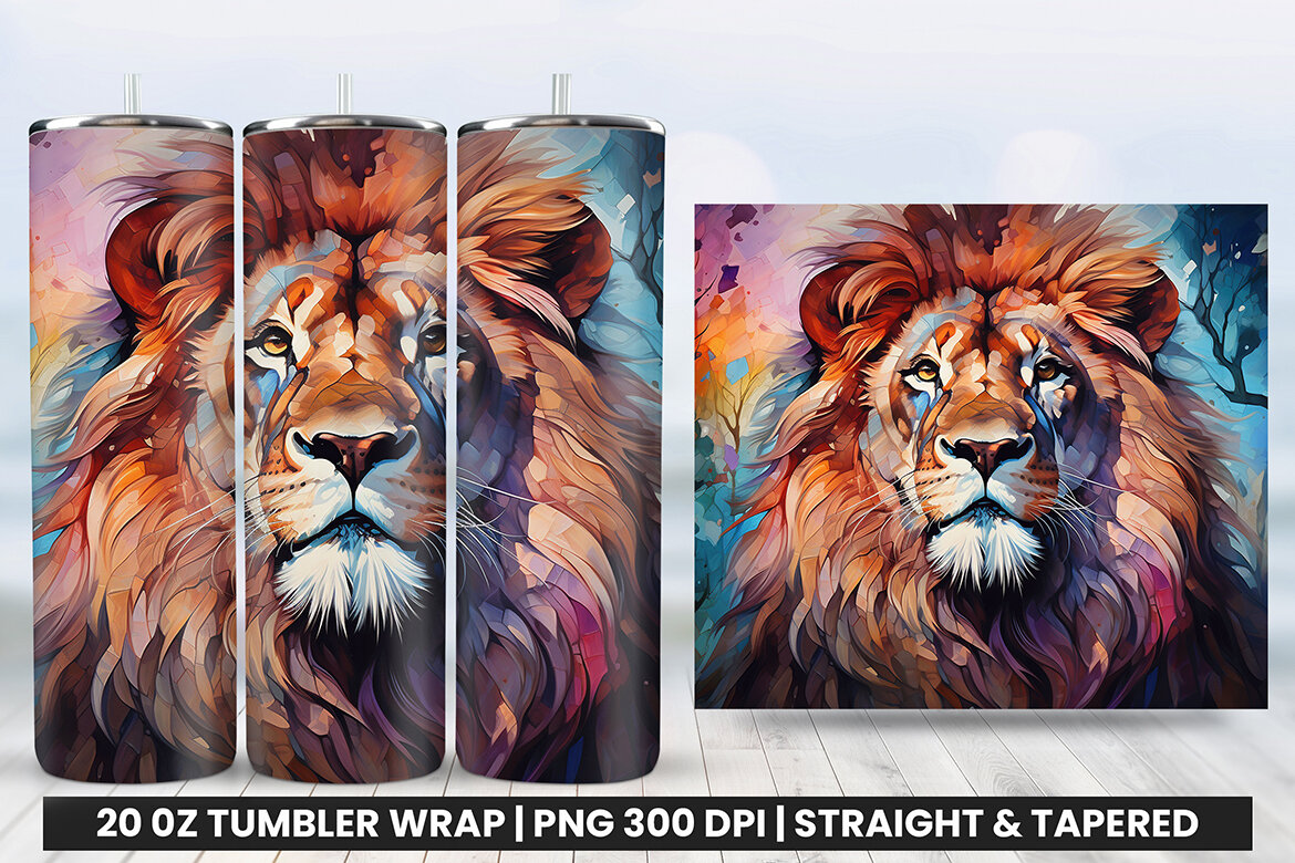 Watercolor Lion Tumbler Wrap PNG Design, Tumbler Wrap Sublimation | Deeezy