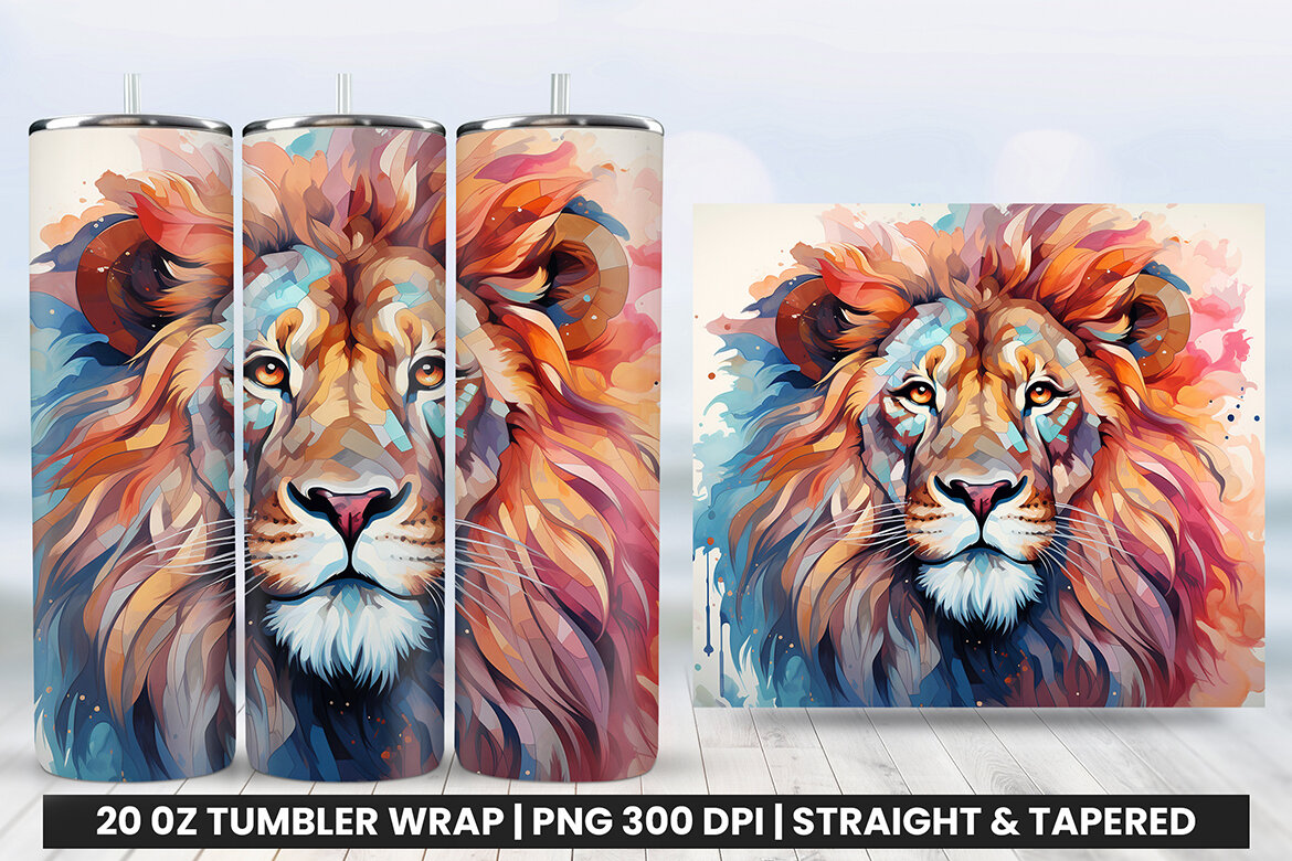 Watercolor Lion Tumbler Wrap PNG Design, Tumbler Wrap Sublimation | Deeezy