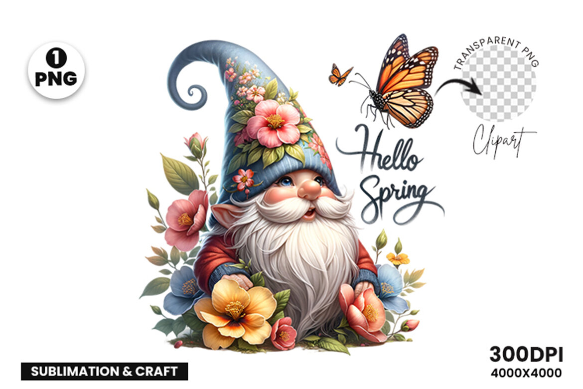 Spring Gnome Sublimation Clipart PNG, Spring Sublimation PNG | Deeezy