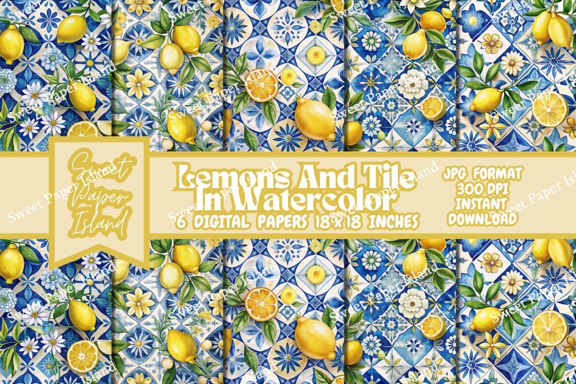 6 FREE Digital Papers - Lemons And Tiles | Deeezy