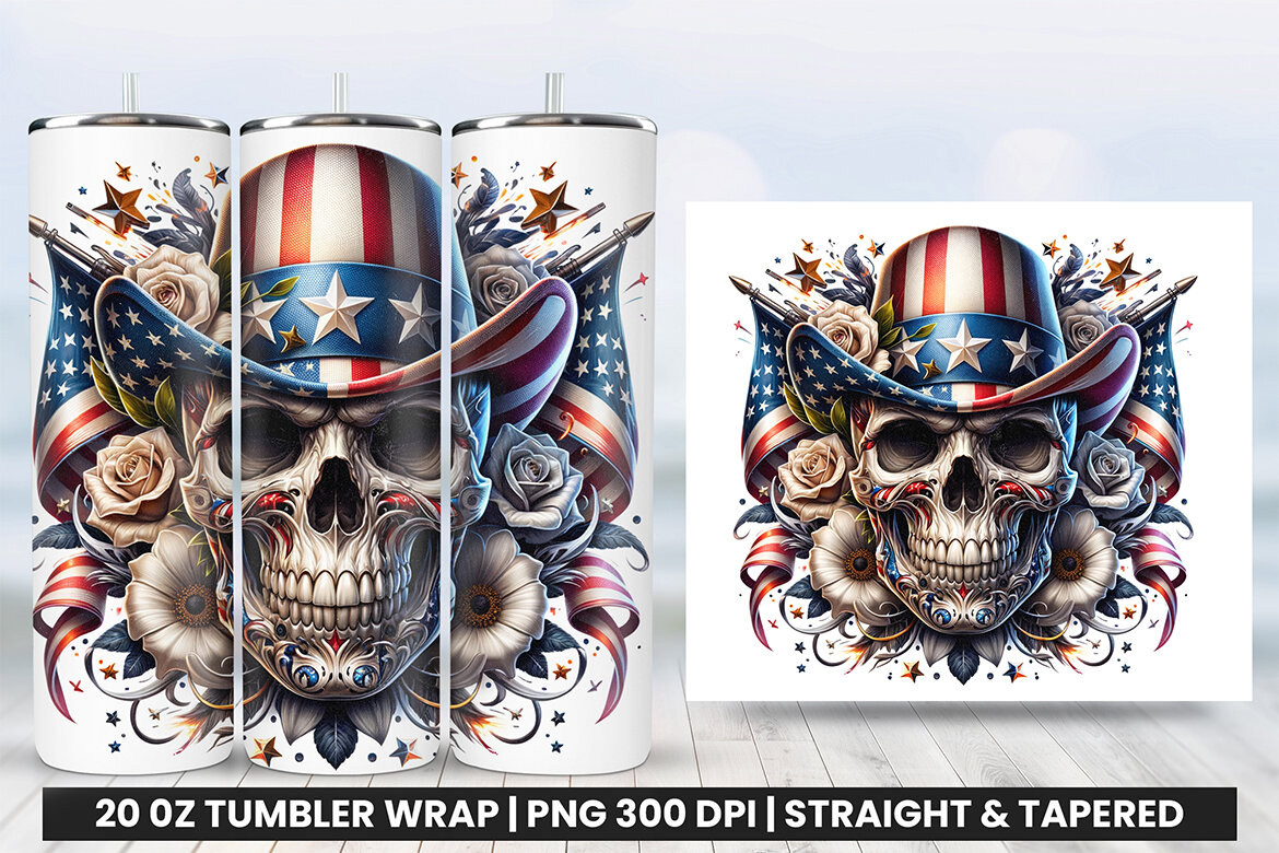4th of July Skull Sublimation Tumbler Wrap | Deeezy