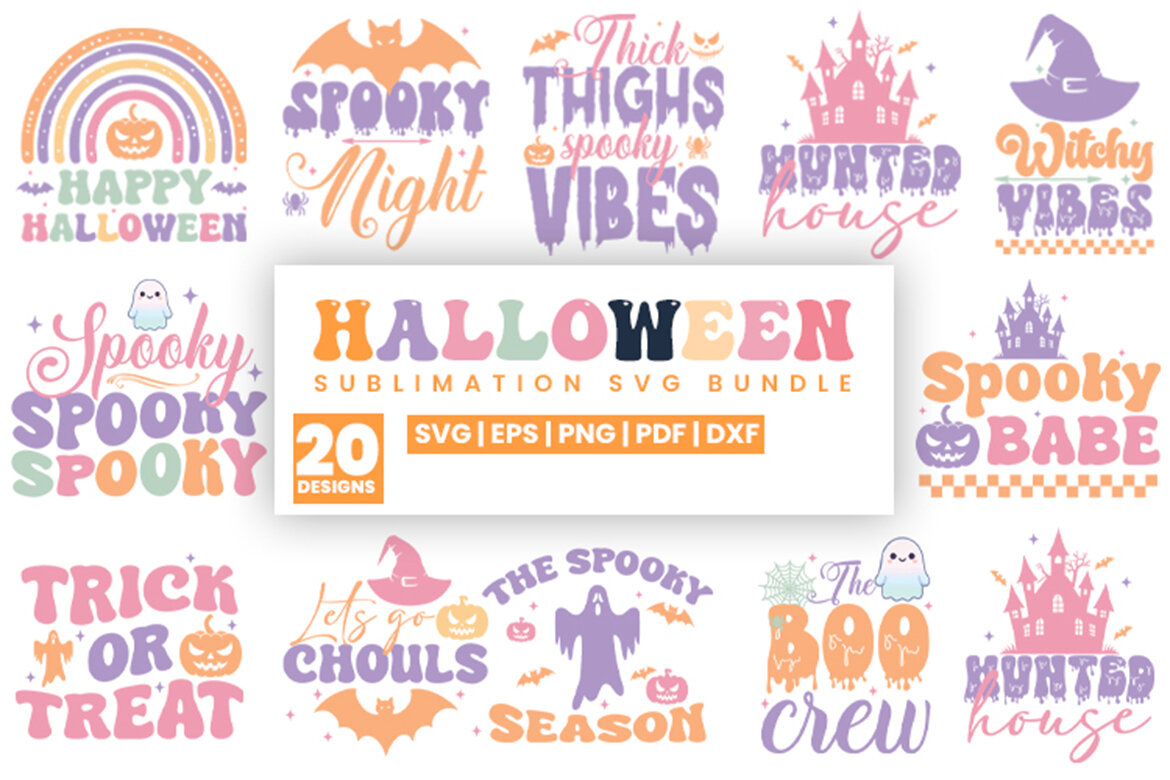 Halloween Retro Pastel Color Sublimation SVG Bundle | Halloween Spooky Season Craft SVG | Deeezy