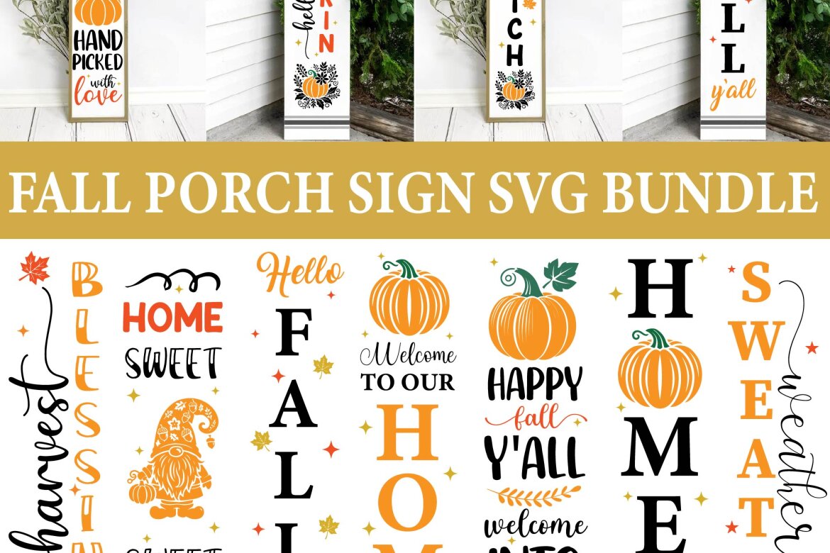 Fall Porch Sign SVG Bundle, Thanksgiving Porch Sign SVG, Fall Welcome sign svg, Autumn vertical ...