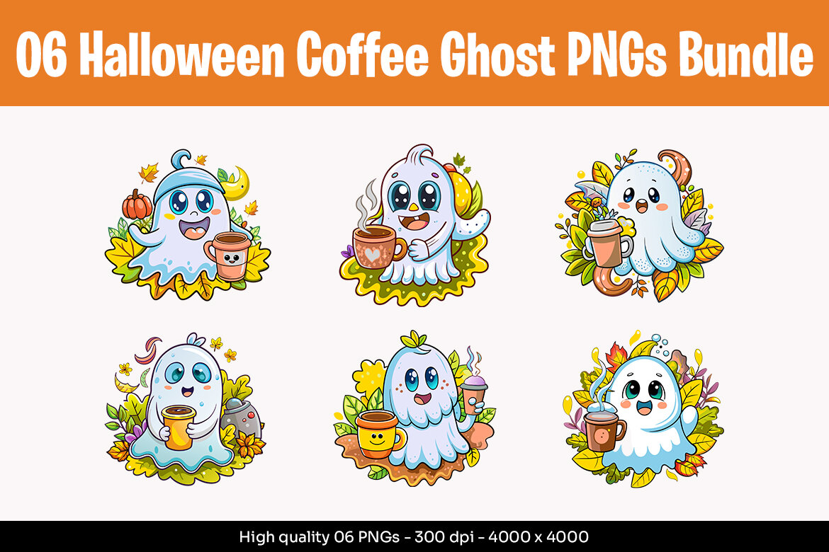 Halloween Coffee Ghost PNGs Bundle | Deeezy