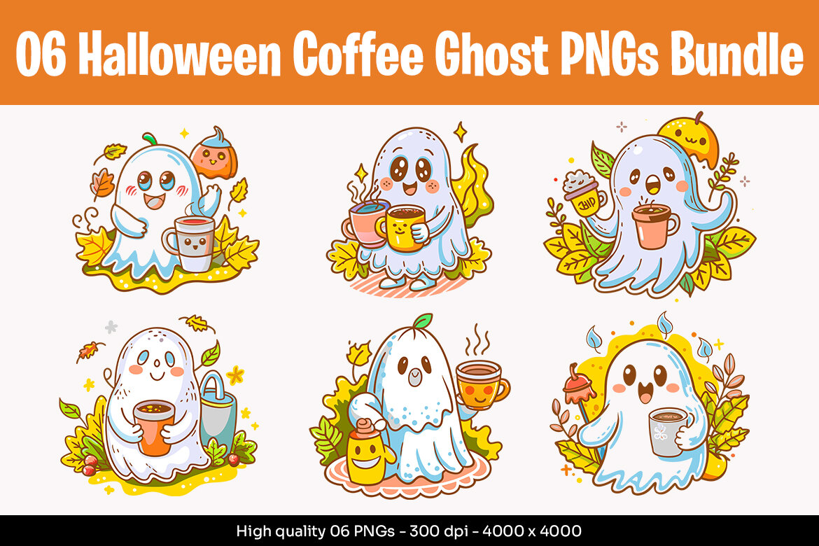 Halloween Coffee Ghost PNGs Bundle | Deeezy