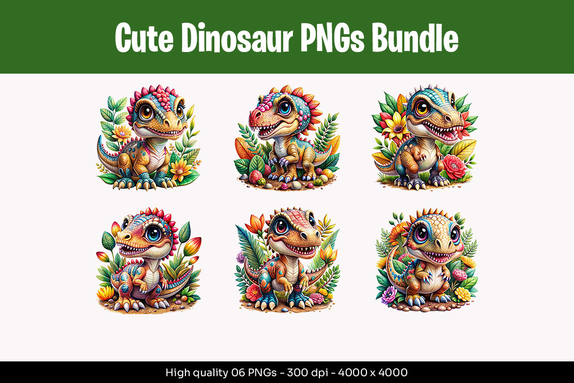 Cute Dinosaur PNG Bundle | Deeezy