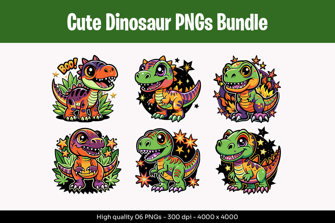 Cute Dinosaur PNG Bundle | Deeezy