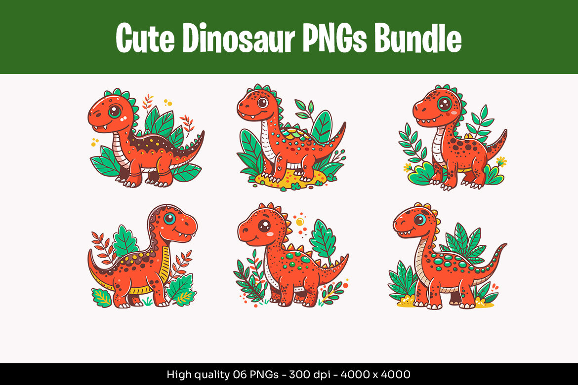 Cute Dinosaur PNG Bundle | Deeezy