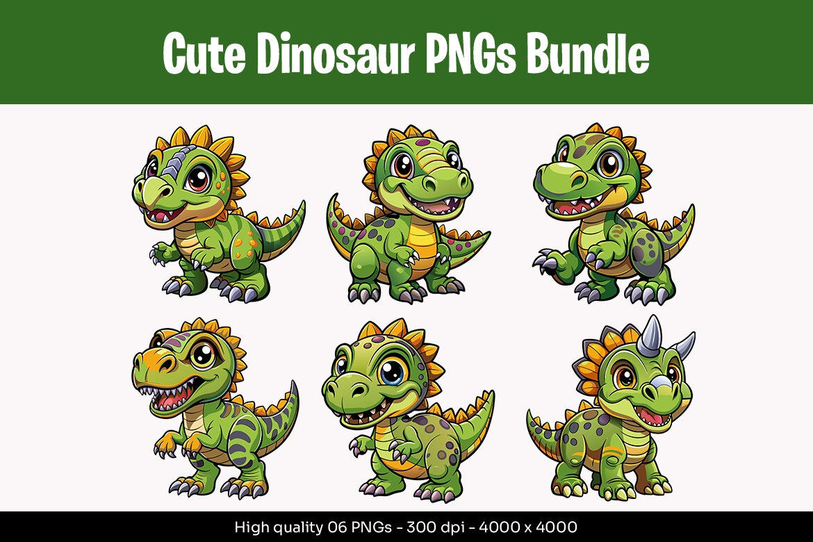 Cute Dinosaur PNG Bundle | Deeezy
