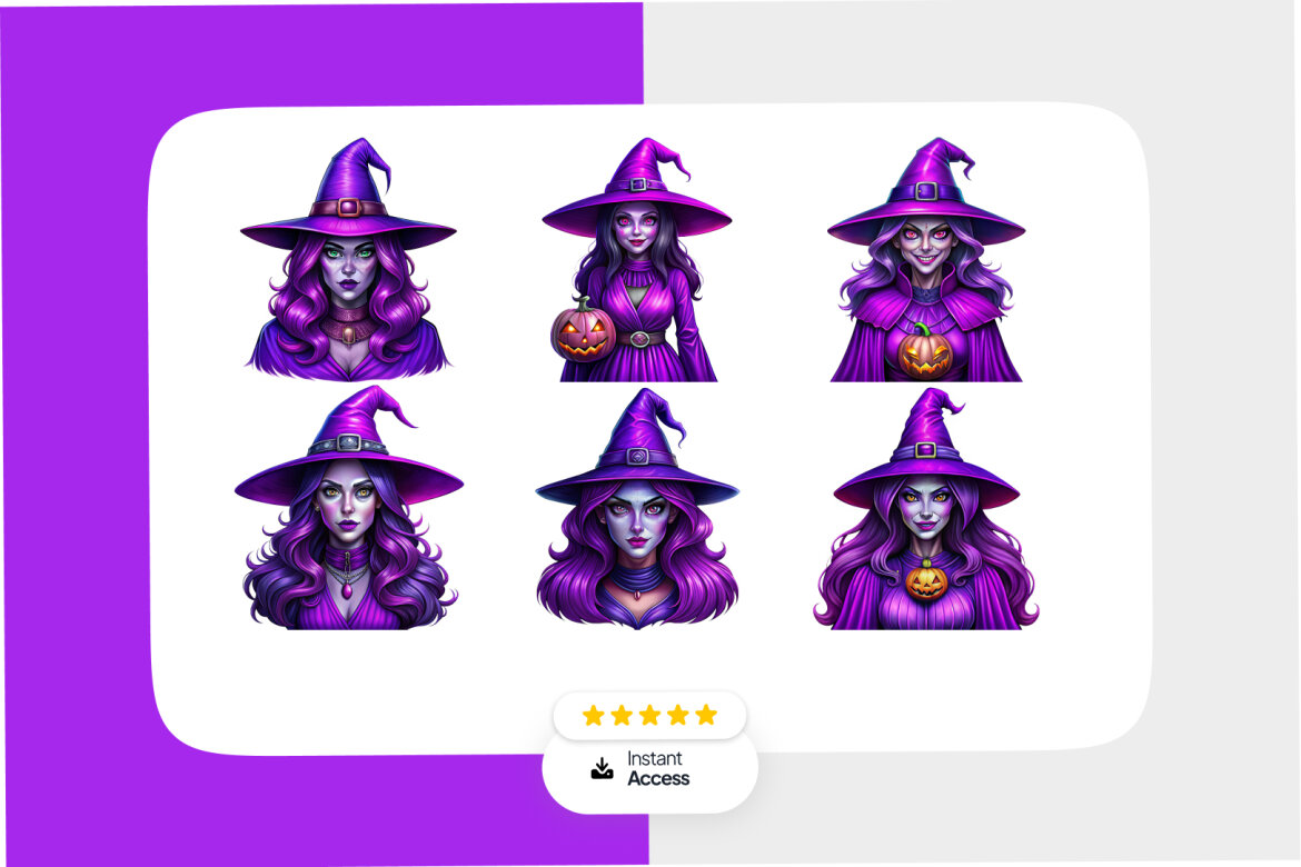 Halloween Witch Clipart Bundle – 6 Spooky and Enchanting Designs for ...