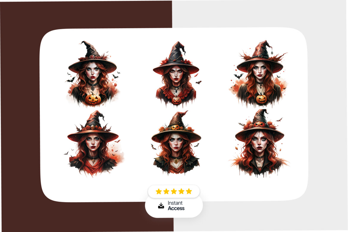 6 Halloween Witch Clipart Bundle | Deeezy