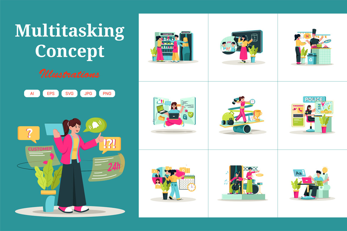 M731_Multitasking Concept Illustration Pack | Deeezy