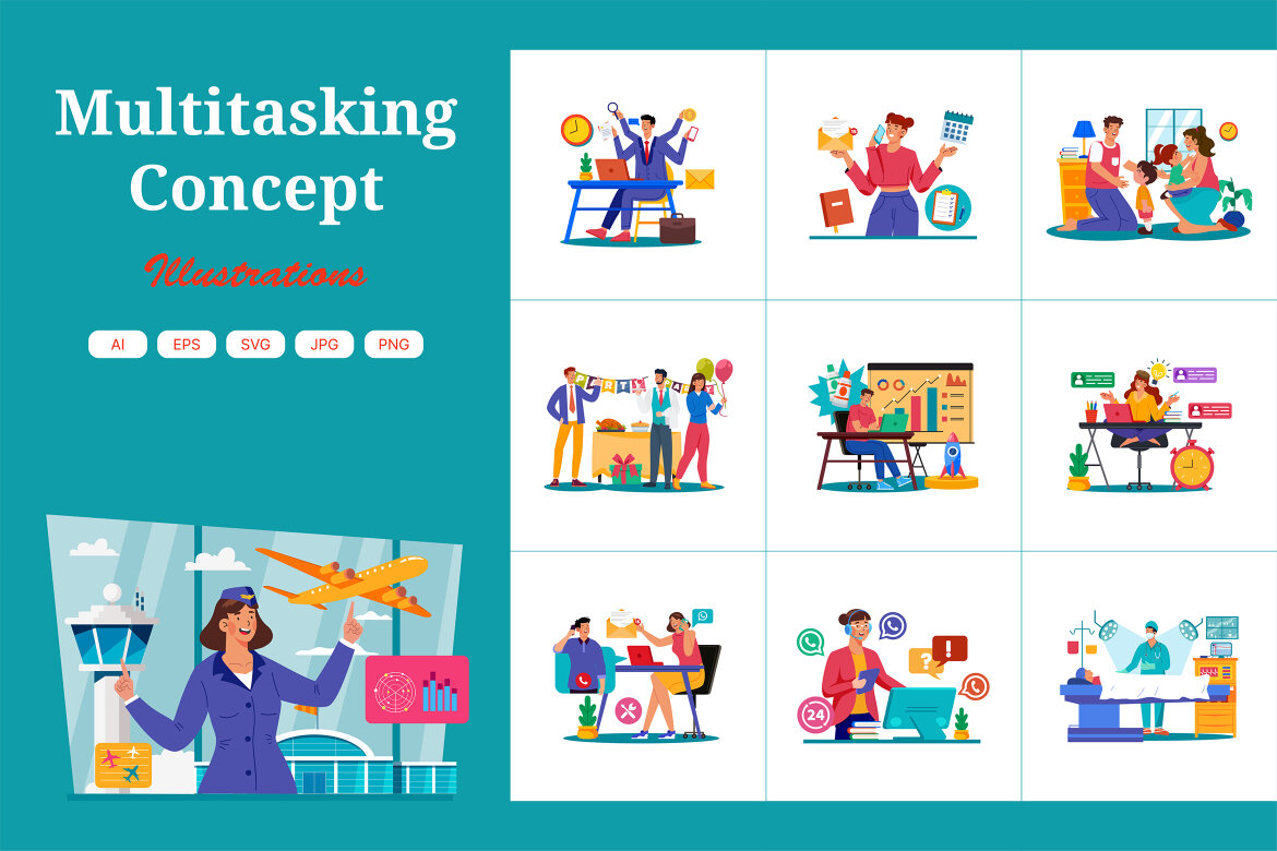 M729_ Multitasking Concept Illustration Pack | Deeezy