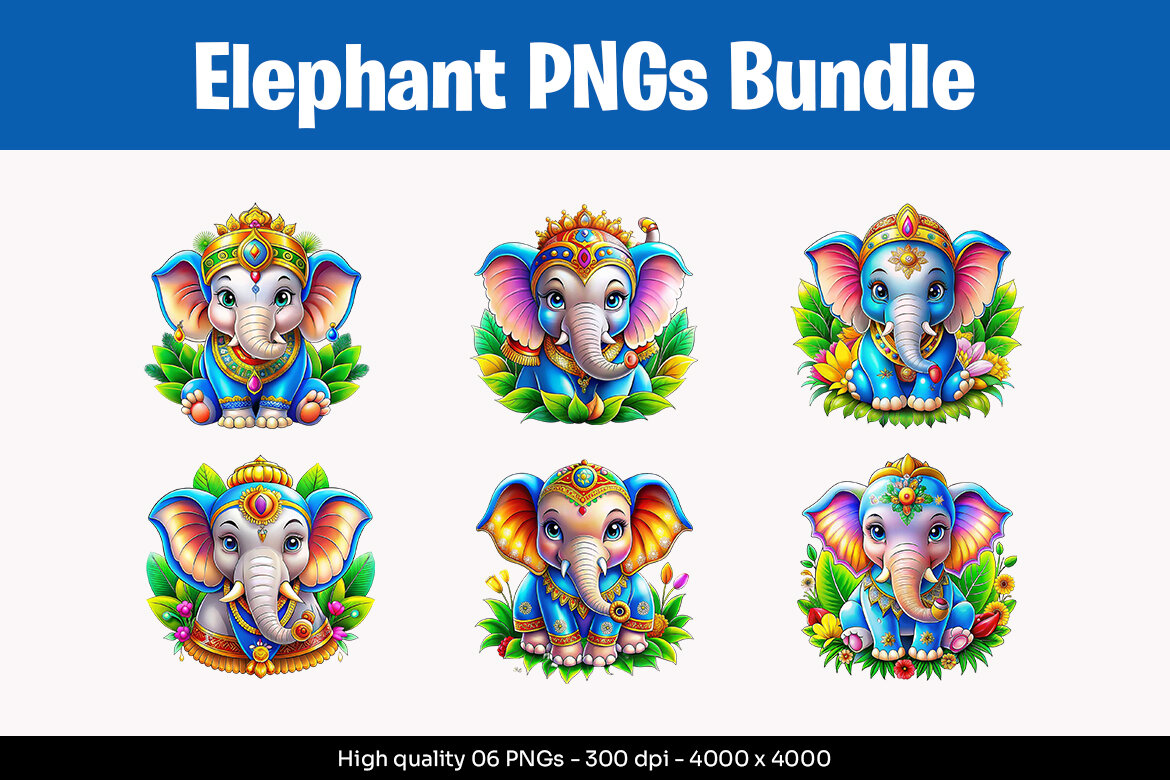 Elephant Designs PNG Bundle | Deeezy
