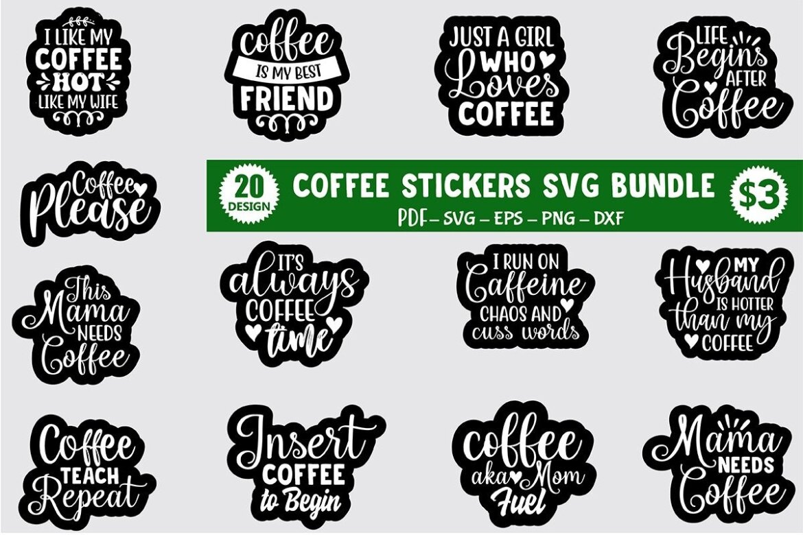 Coffee Stickers SVG Bundle | Deeezy