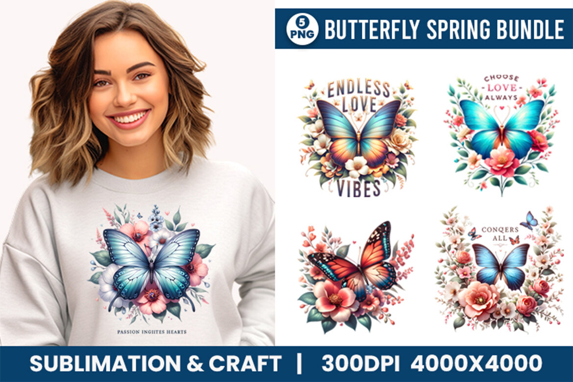 Butterfly Spring Sublimation Clipart PNG Collection | Deeezy