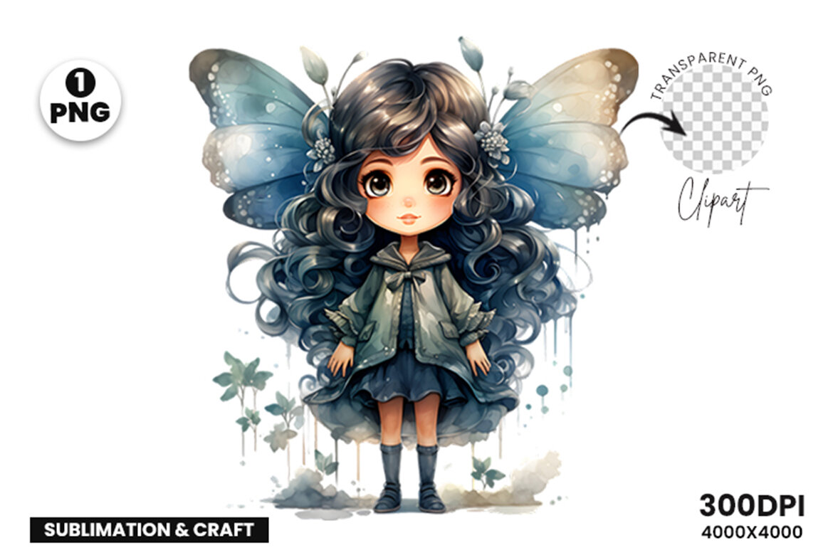 Watercolor Cute Butterfly Princess Sublimation Clipart PNG | Deeezy