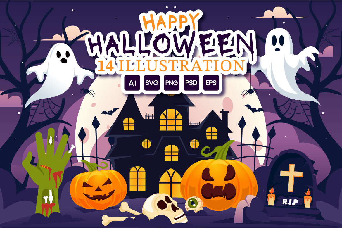 14 Halloween Night FREE Illustrations | Deeezy