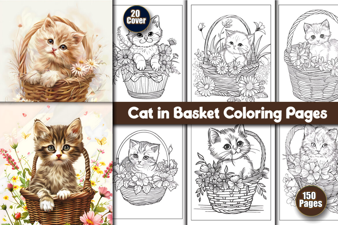 Cat in Basket Coloring Pages | Deeezy