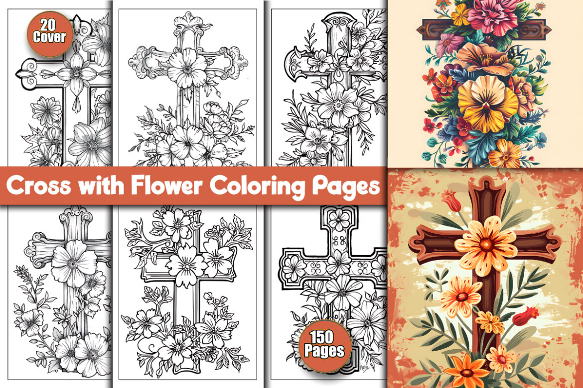 Cross with Flower Coloring Pages | Deeezy