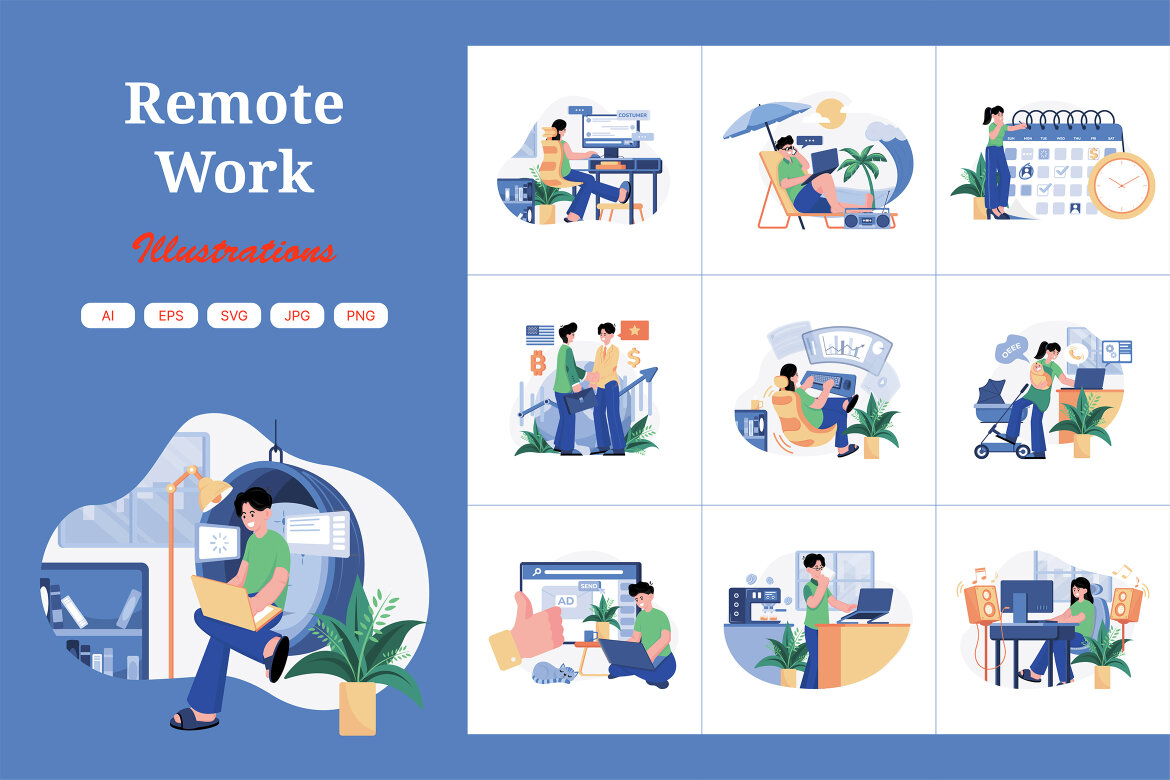 M557_Remote Work Illustration Pack | Deeezy