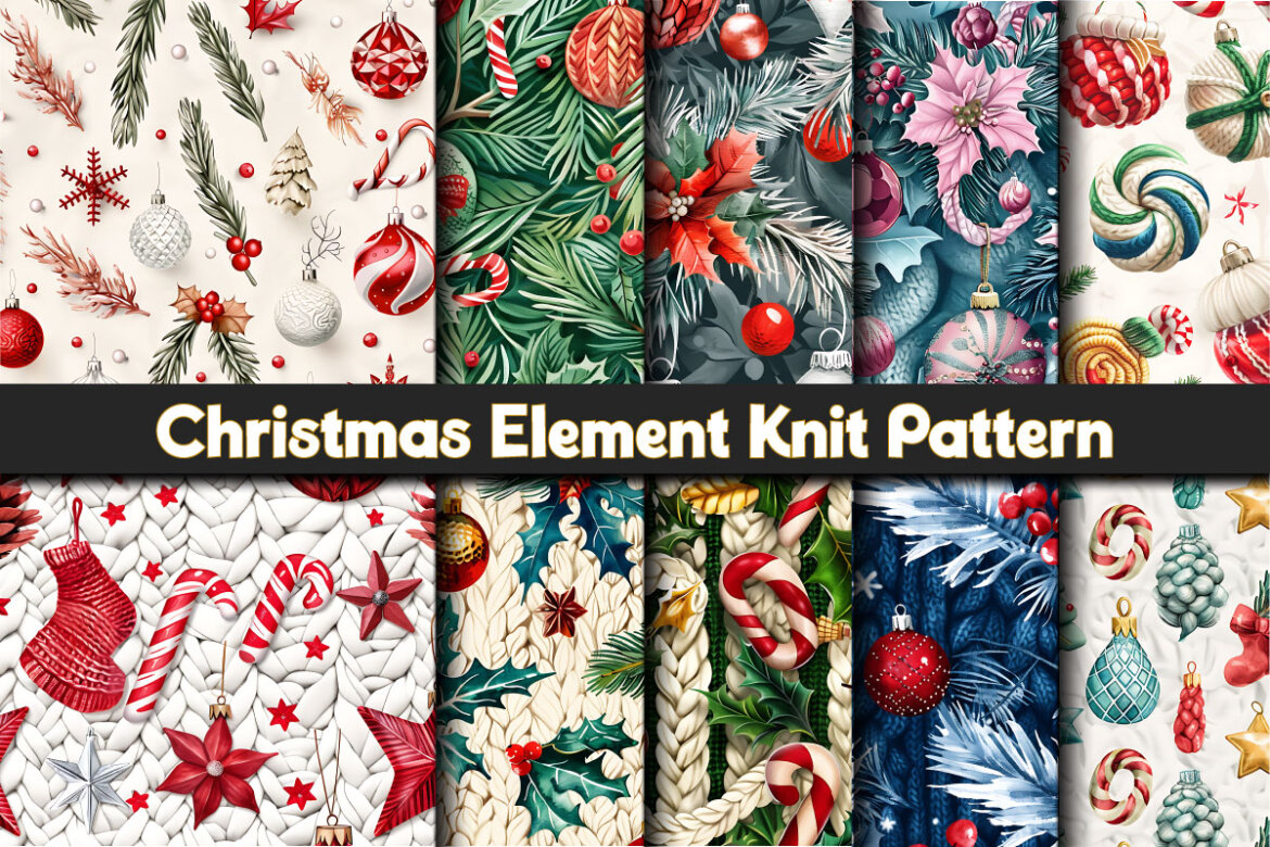 Watercolor Christmas Element Knit Pattern | Deeezy