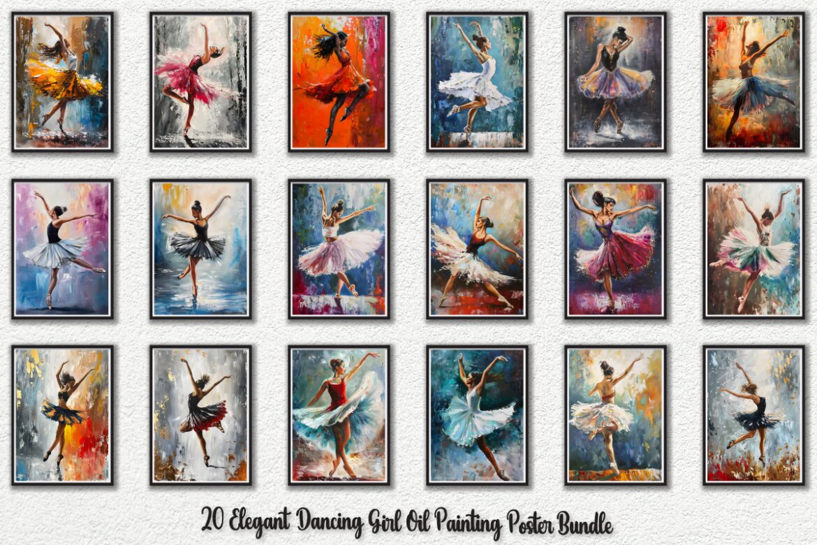 Dancing Girl Oil Painting Wall Art Poster Bundle | Deeezy