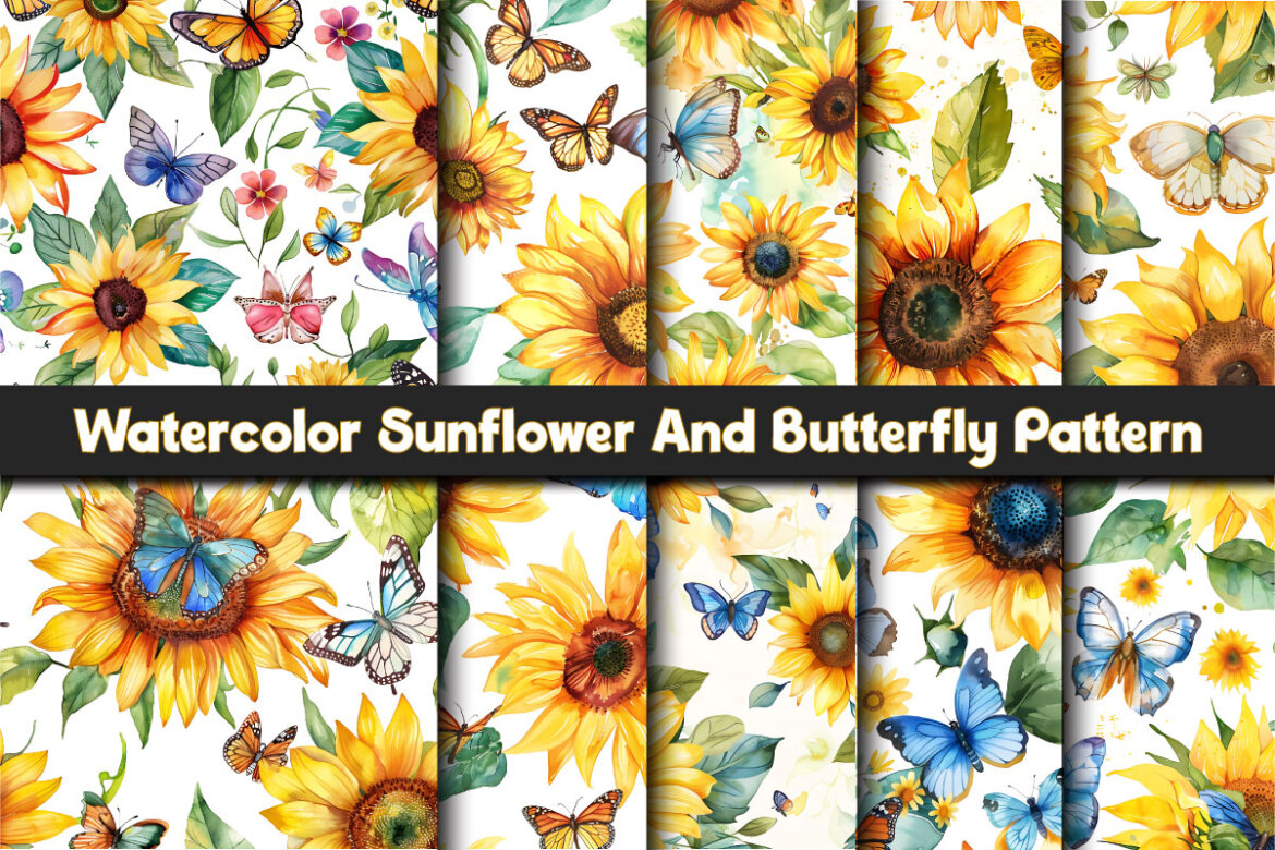 Watercolor Sunflower Butterfly Pattern | Deeezy