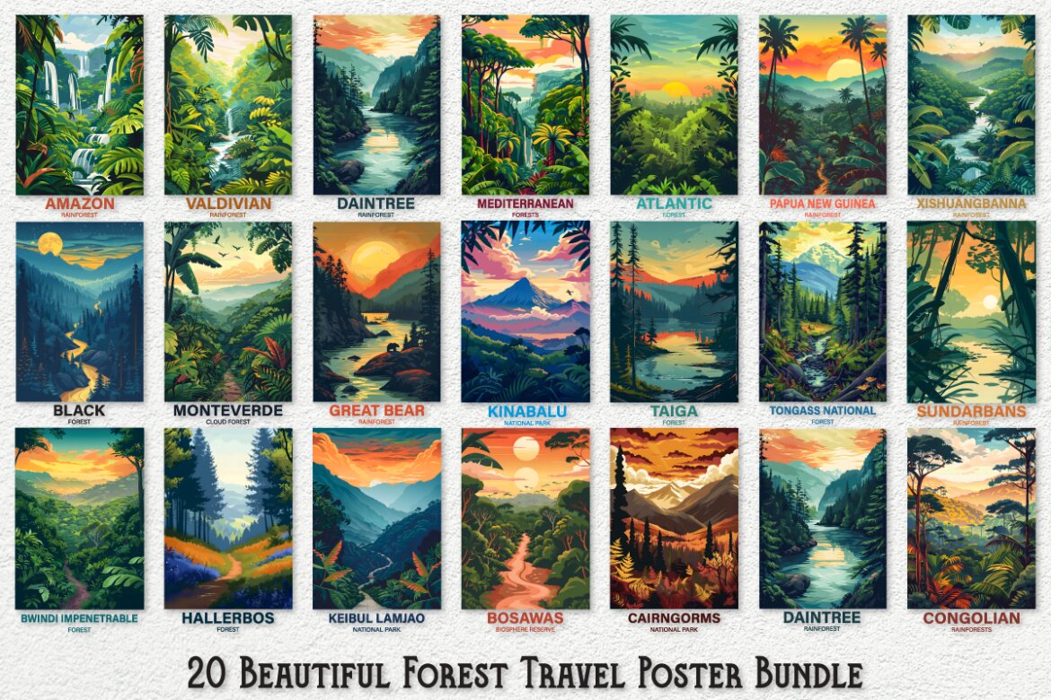 Beautiful Forest Travel Wall Art Poster Bundle | Deeezy