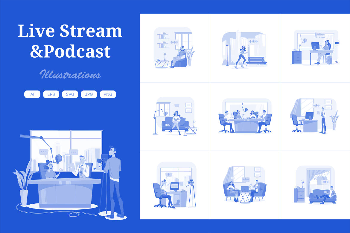 M536_Live Stream & Podcast Illustration Pack | Deeezy