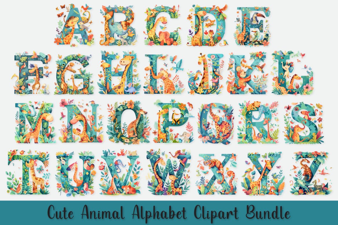 Cute Animal Alphabet Clipart Bundle | Deeezy