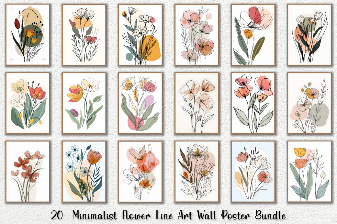 Minimalist Flower Line Art Wall Poster Bundle | Deeezy