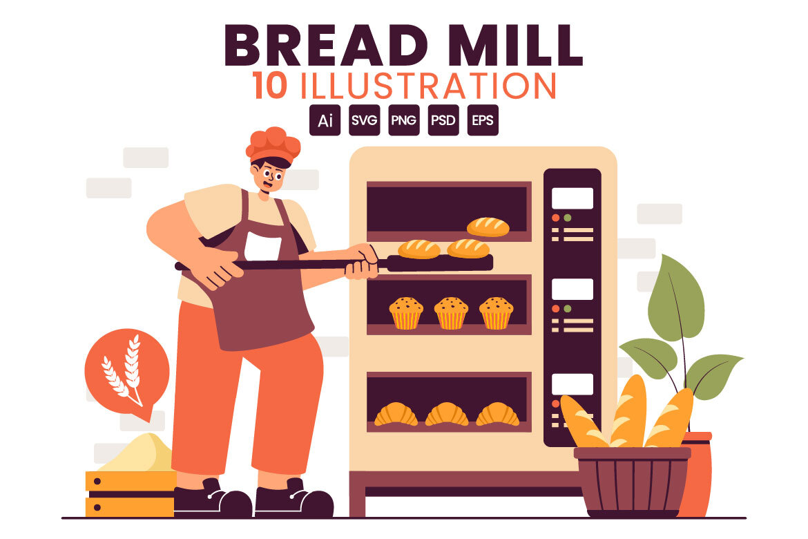 10 Traditional Bread Mill Illustration | Deeezy