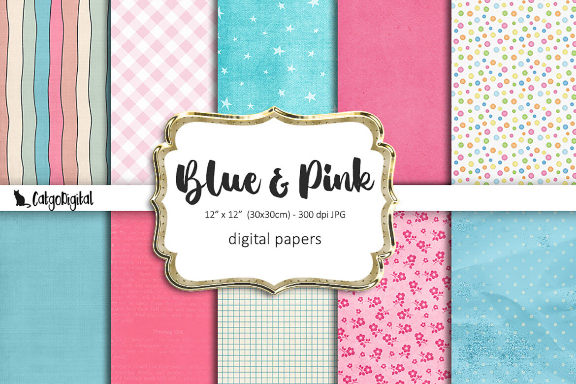 Blue & Pink Digital Papers | Deeezy