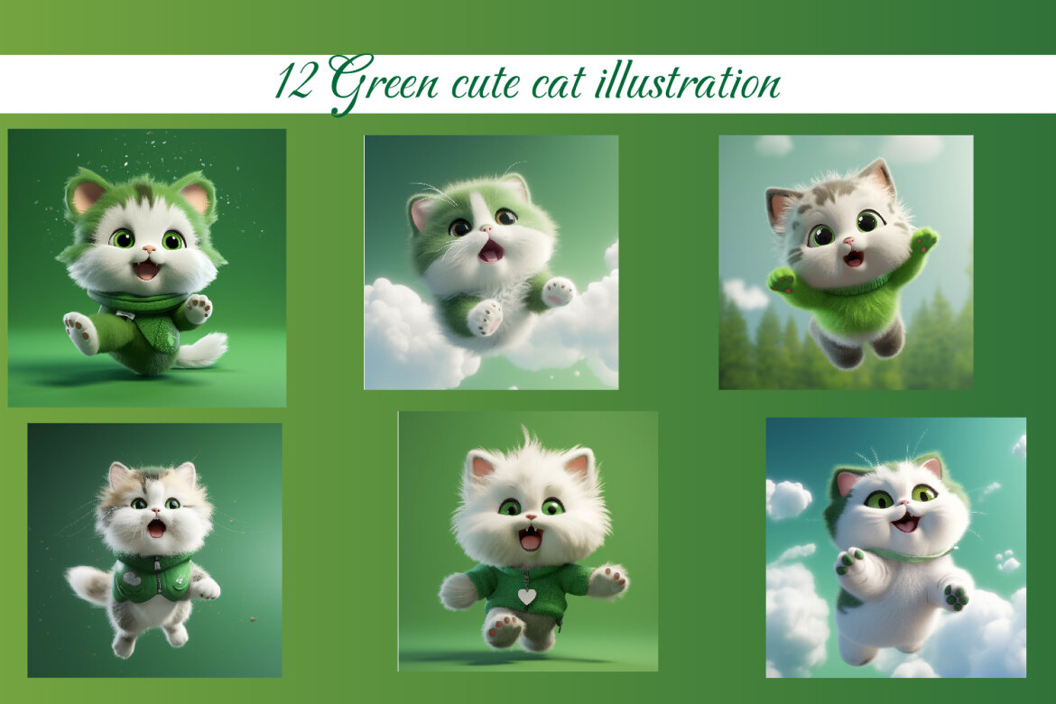 Green cute cat illustration | Deeezy