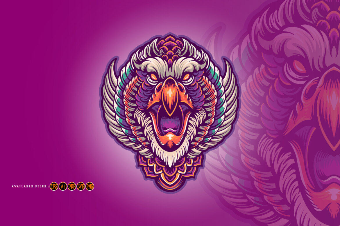Angry eagle head mascot colorful | Deeezy