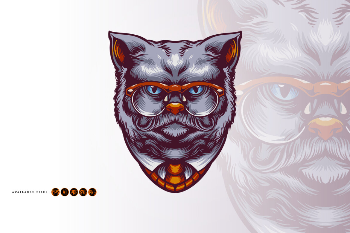 Cute grey cat with mustache and glasses | Deeezy