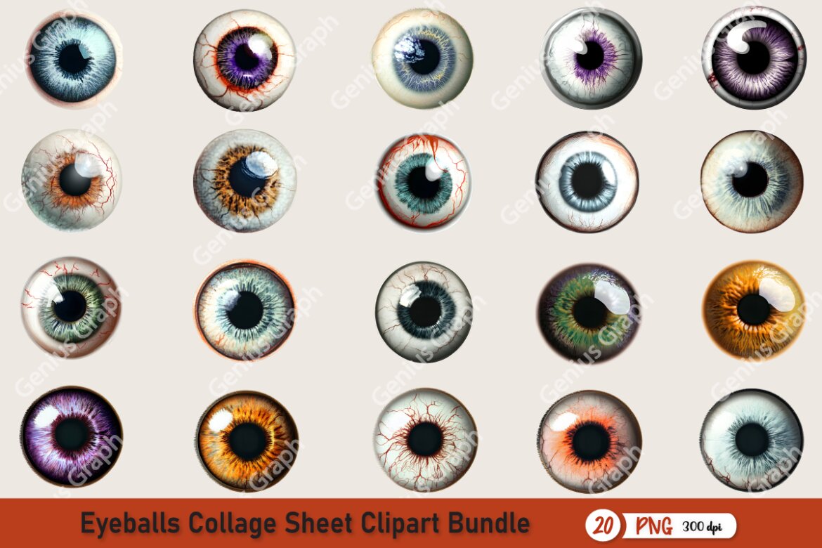 Eyeballs collage sheet clipart Bundle | Deeezy