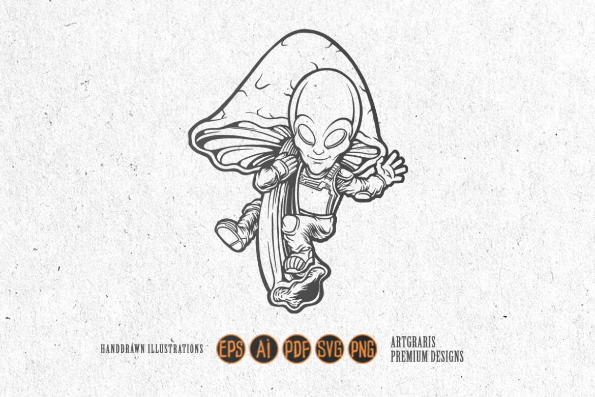Flying galaxy alien with mushrooms Silhouette | Deeezy