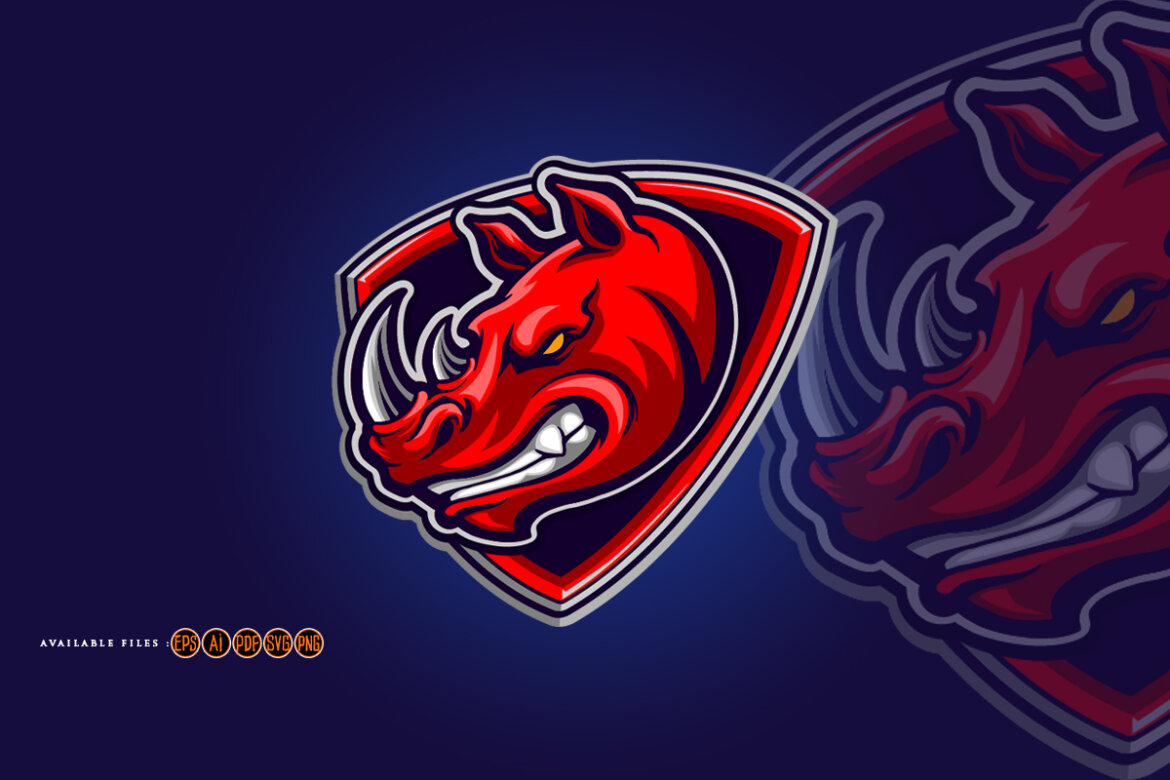 Red Rhino Head Mascot Shield Logo | Deeezy