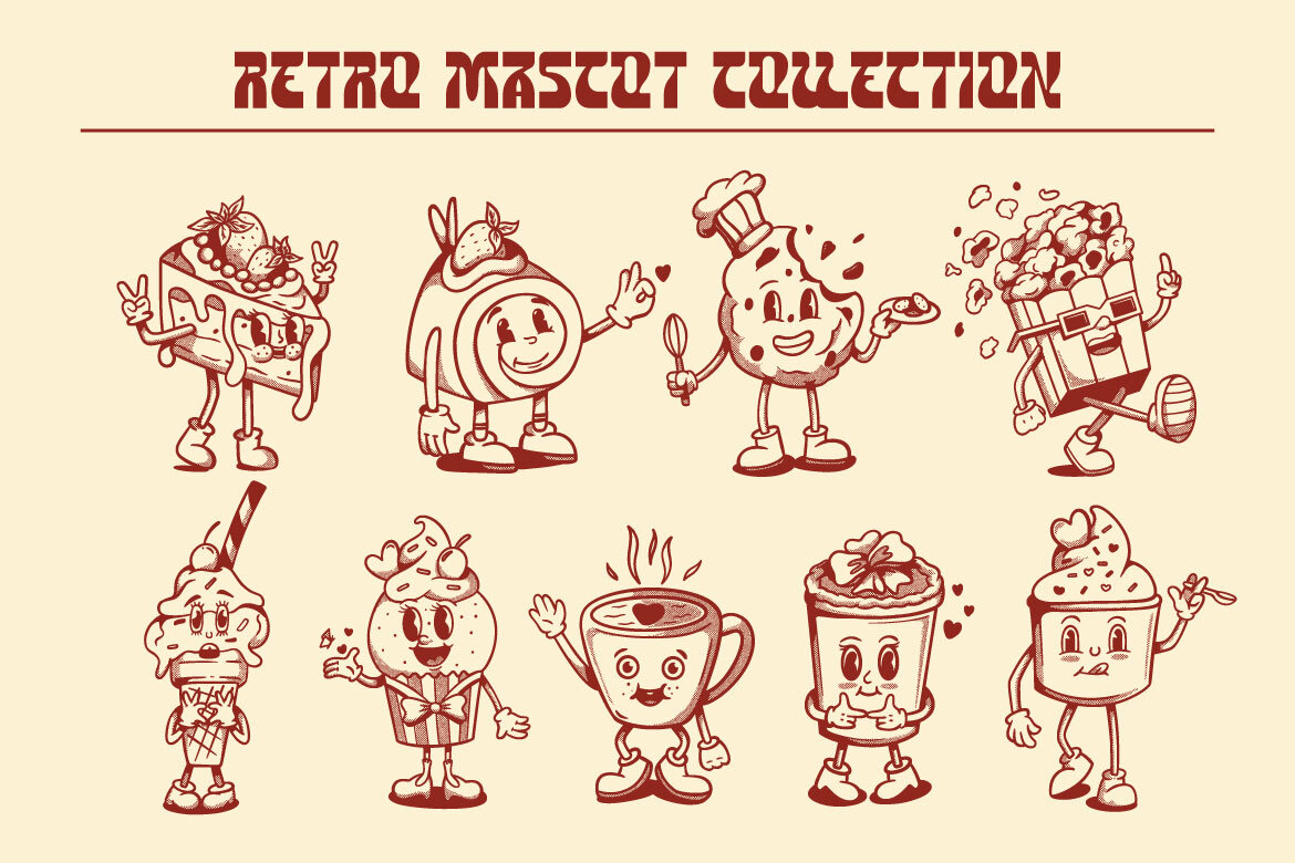 Cute Dessert Retro Mascot Characters | Deeezy