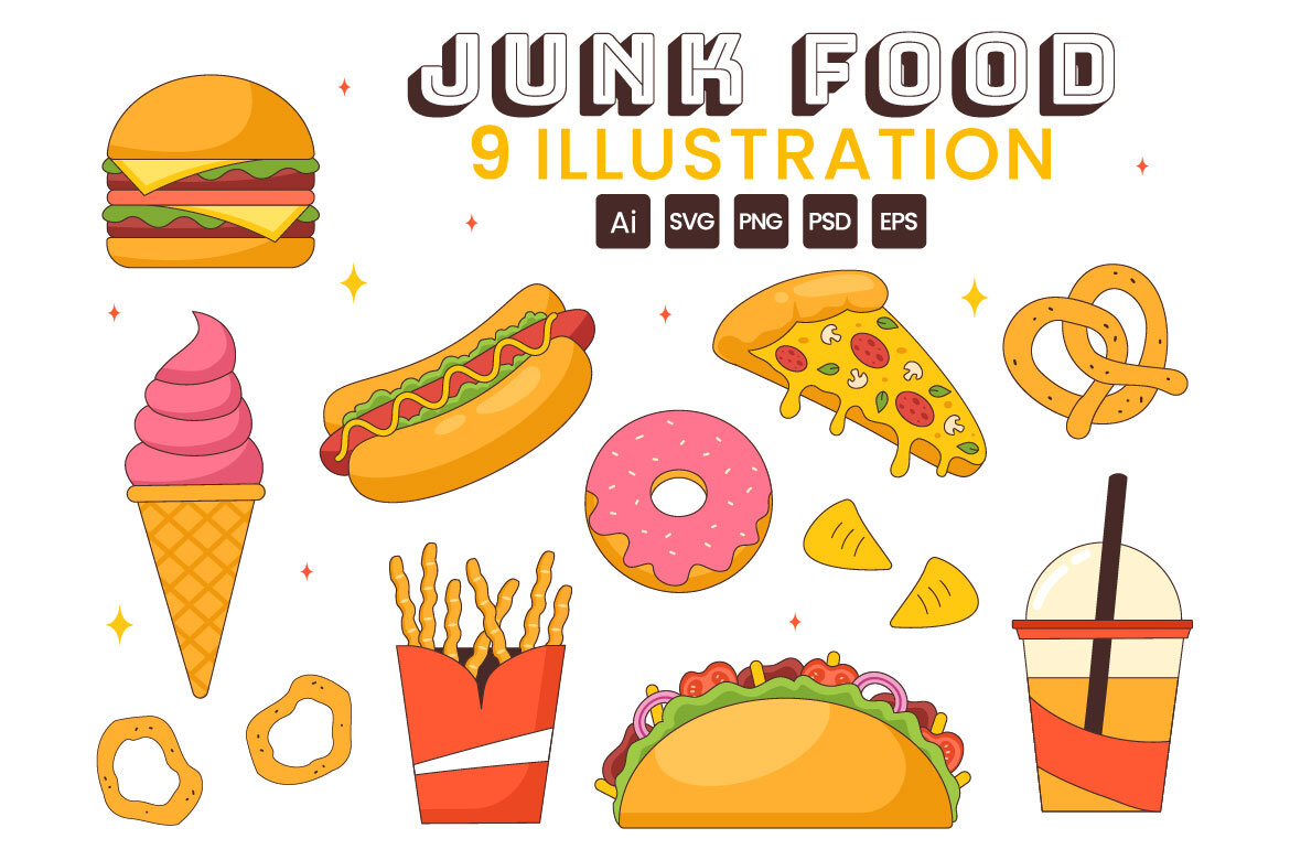 9 Delicious Junk Food FREE Illustrations | Deeezy