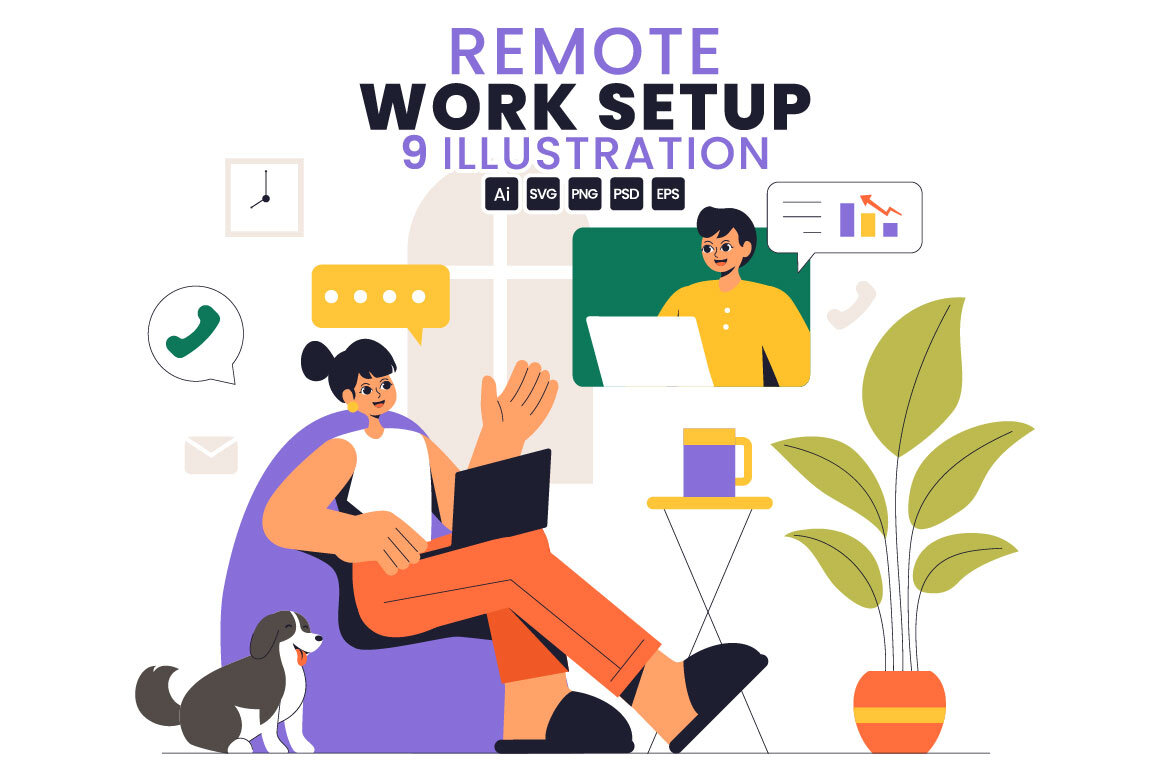 9 Home Remote Working Setup Illustration | Deeezy
