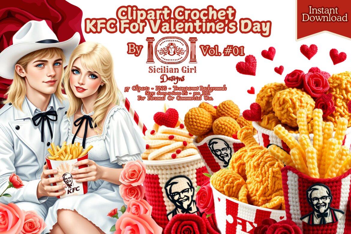 Pack Of 37 Clipart - Crochet KFC For Valentine's Day Vol.01 | Deeezy