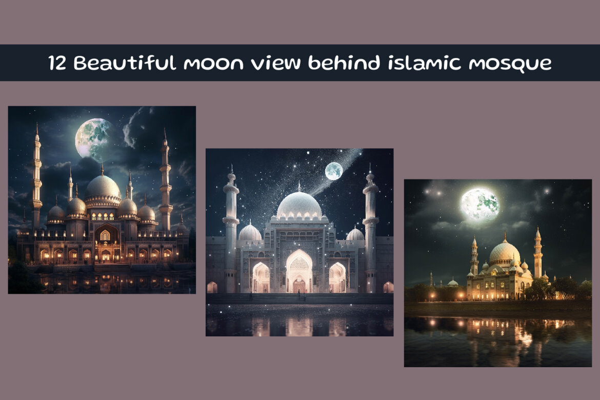 Beautiful moon view behind islamic mosque | Deeezy
