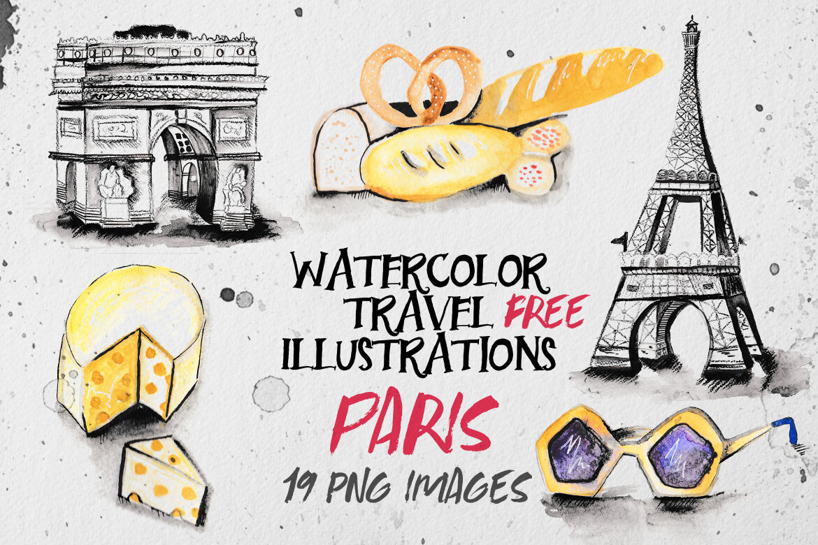Free Watercolor Paris Travel Illustrations | Deeezy